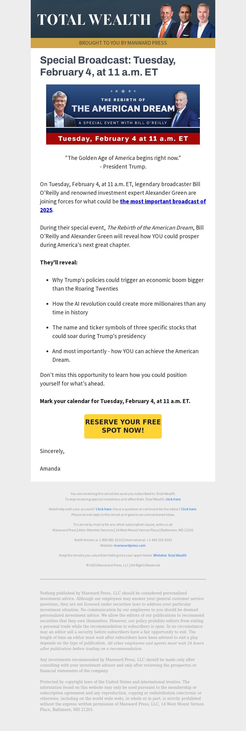 Don't Miss: The Rebirth of the American Dream - Manward | Emails Nest