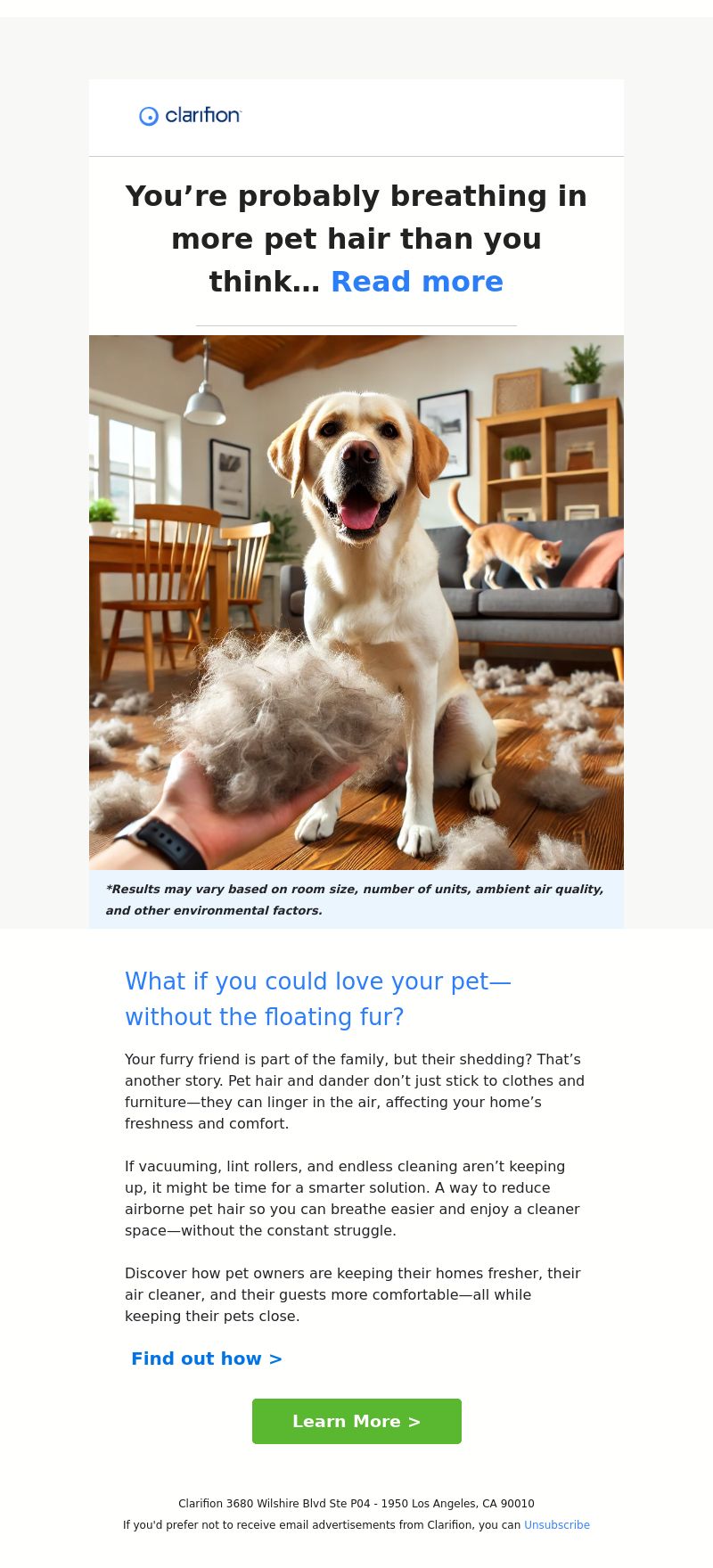 Clean Air for You and Your Furry Friends - Clarifion | Emails Nest