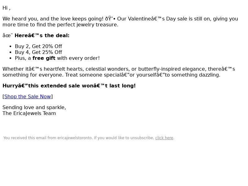Valentine’s Day Sale Continues! ️ - Ericajewels | Emails Nest Valentine’s Day Sale Continues! ️ - Ericajewels | Emails Nest