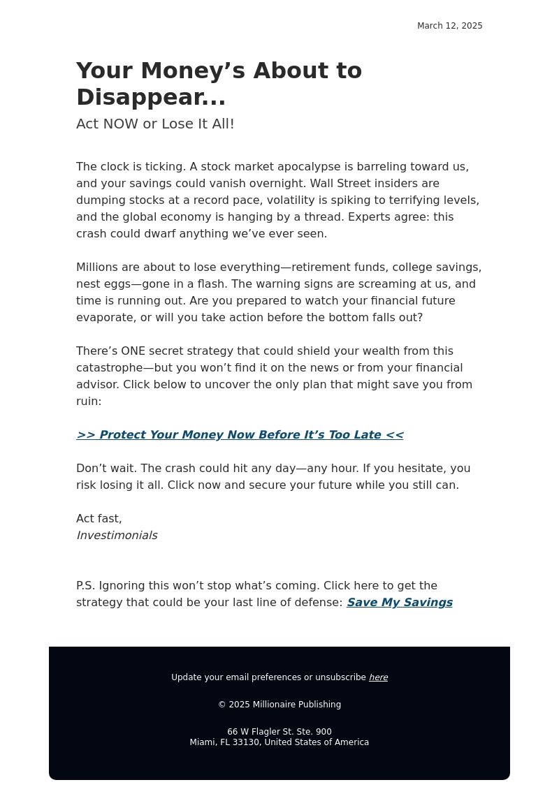 Your Money’s About to Disappear... - Beehiiv | Emails Nest